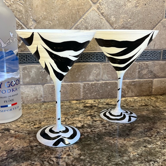 Dining | New Hand Painted Mouth Blown Zebra Print Martini Glasses ...